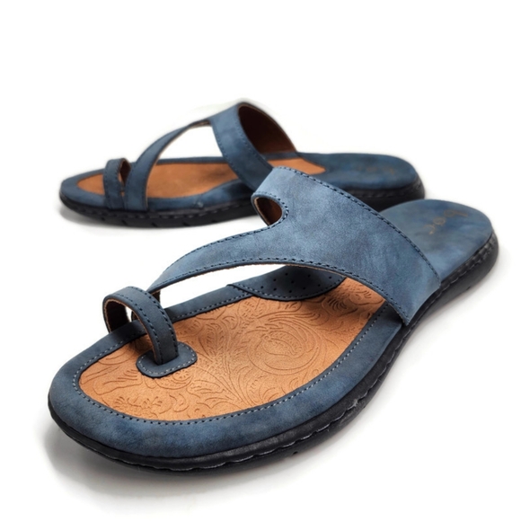 Born | Shoes | Born Medium Blue Dual Strap Toeloop Slideon Sandal Flat ...